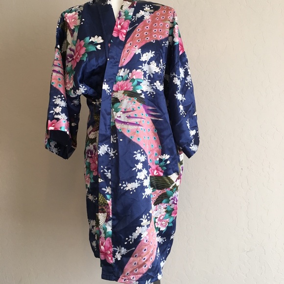 Intimates & Sleepwear | Vintage Blue Peacock Silk Robe | Poshmark